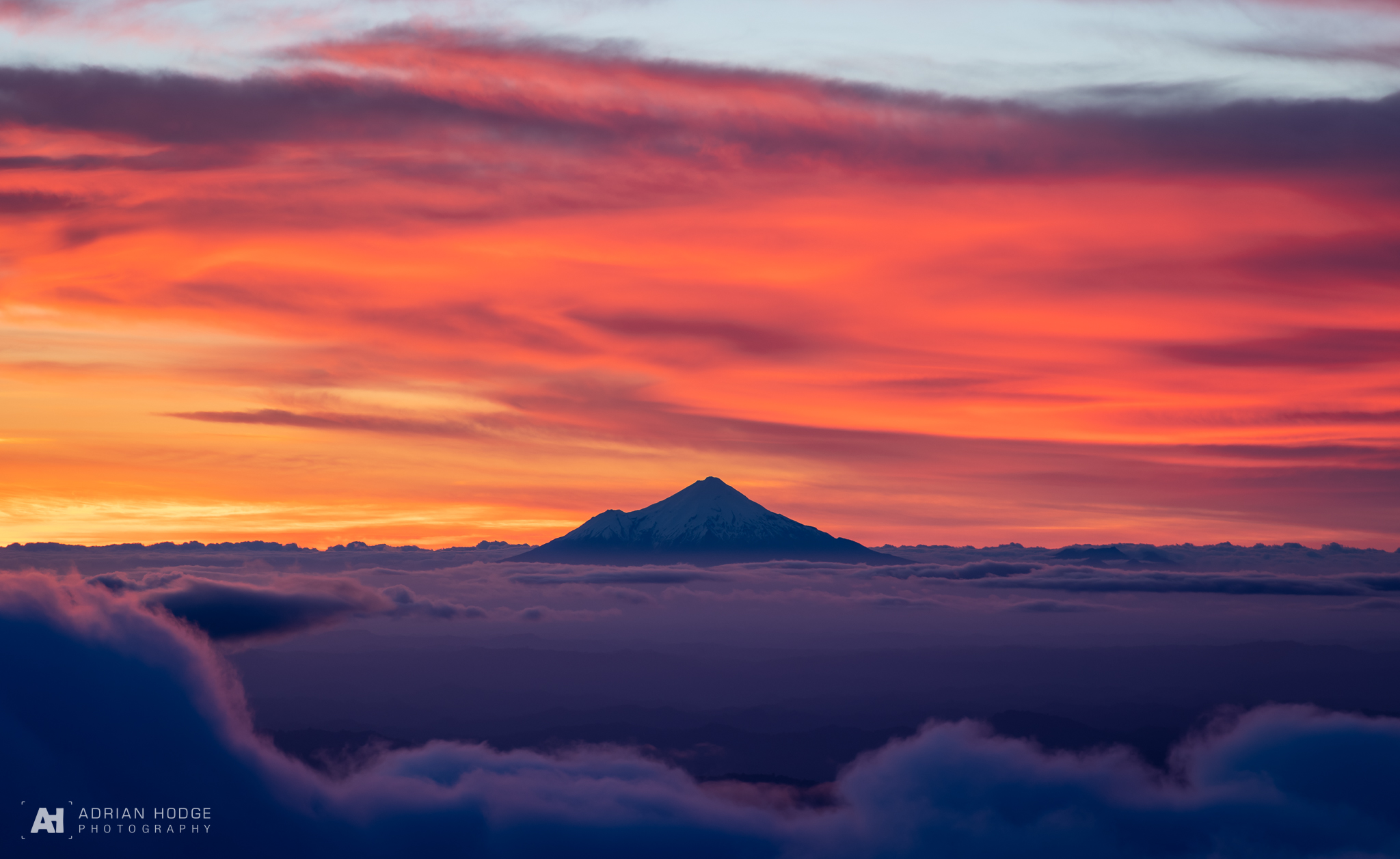 Mt Taranaki from Ruapehu at Sunset - Adrian Hodge Photography